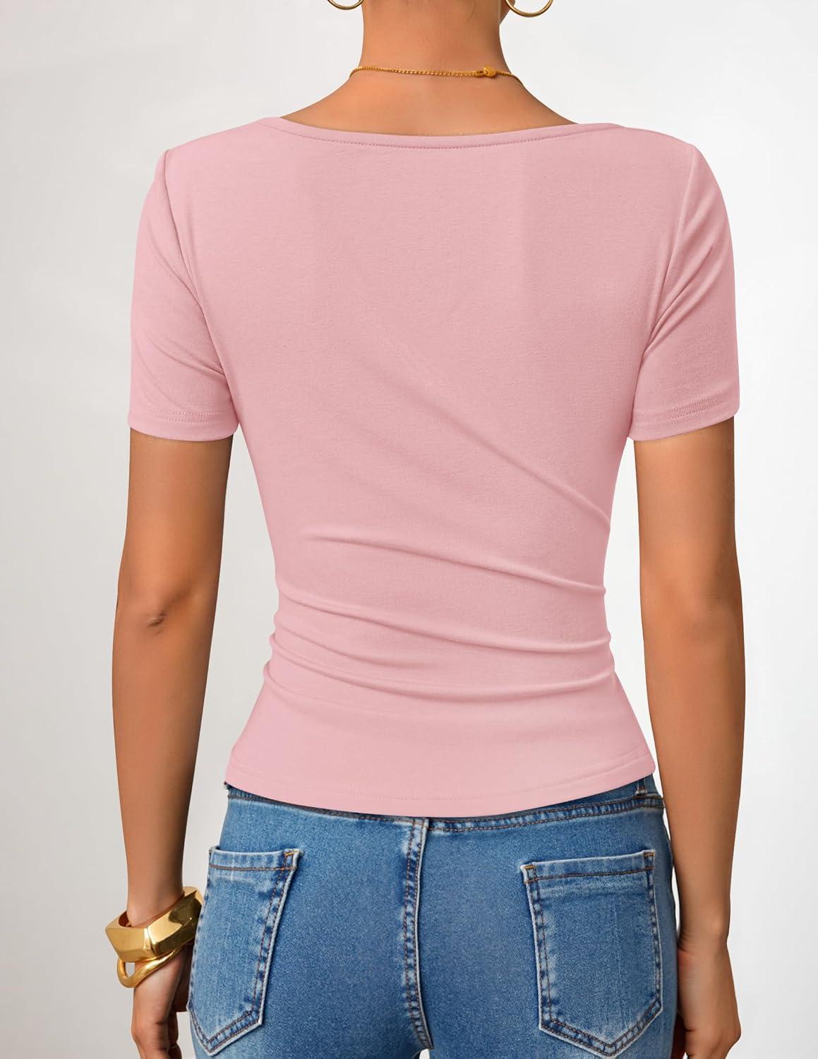 ZESICA Women’s Short Sleeve Asymmetrical Neck Ruched Slim Fit T Shirts ...