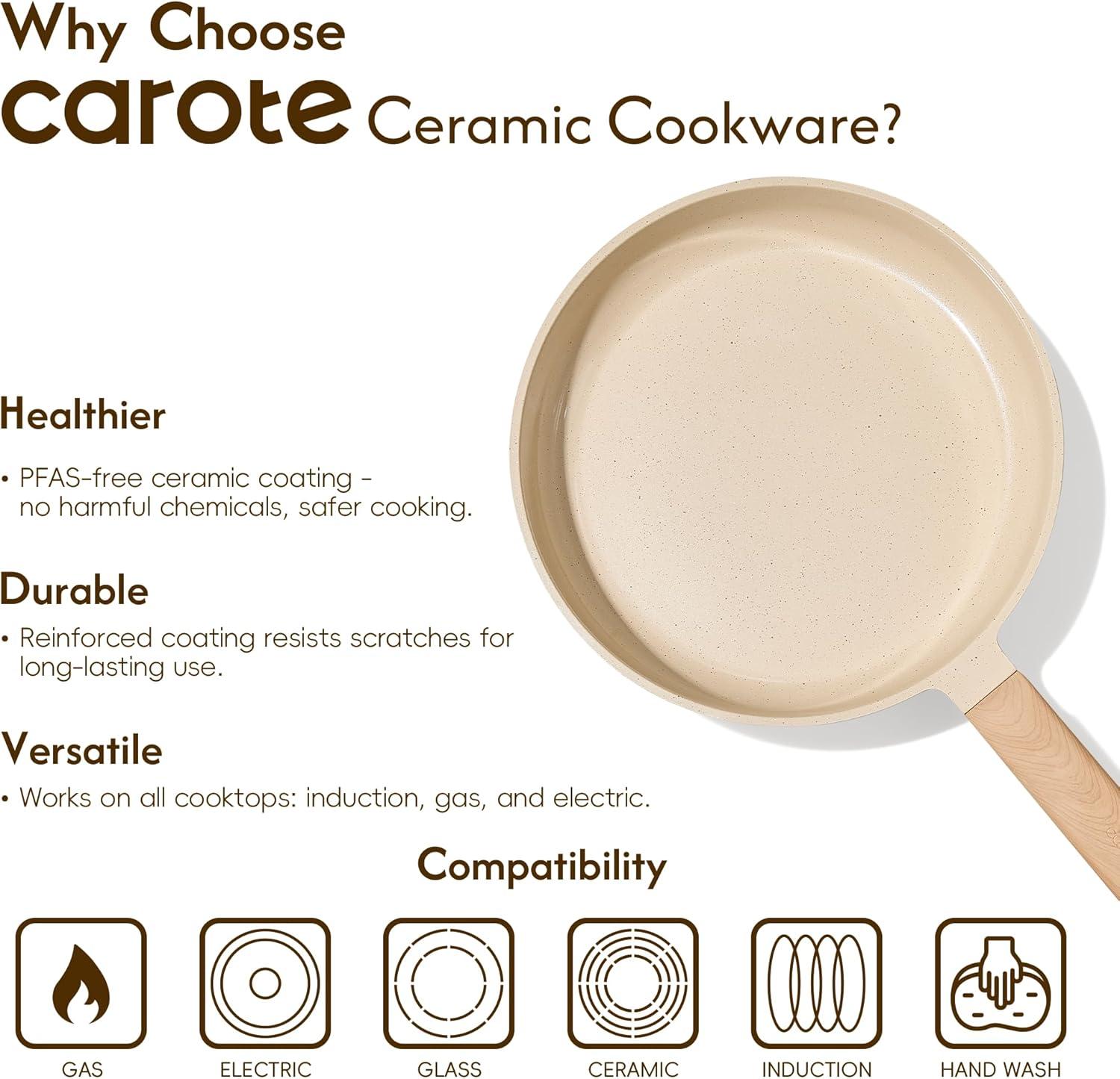 CAROTE 10″ Frying Pan Set, Non-Toxic PTFE & PFOA Free Fry Pan & Omelet ...