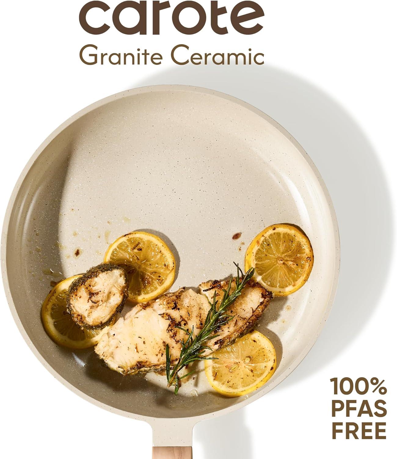 CAROTE 10″ Frying Pan Set, Non-Toxic PTFE & PFOA Free Fry Pan & Omelet ...