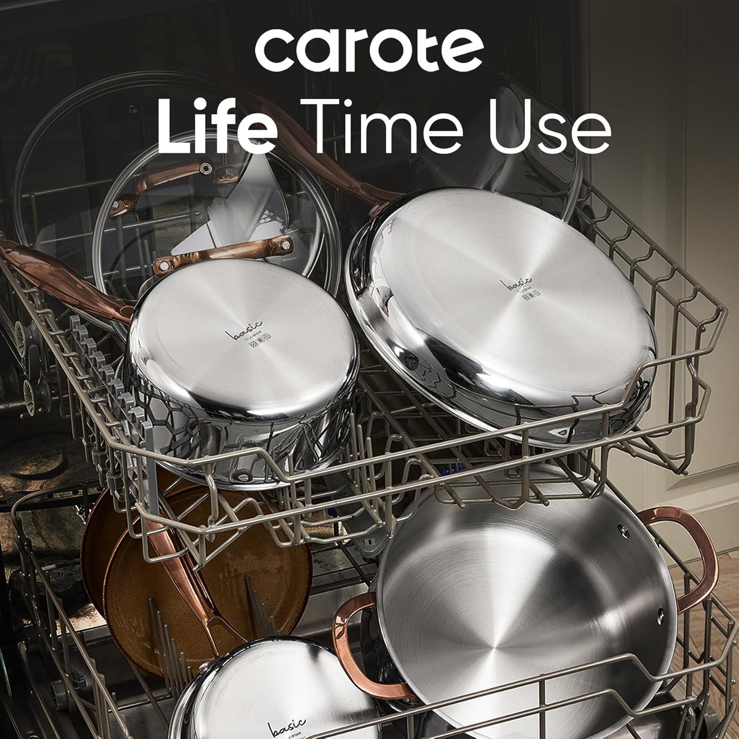 CAROTE 23pcs Tri-Ply Stainless Steel Cookware Set, Pots and Pans Set ...