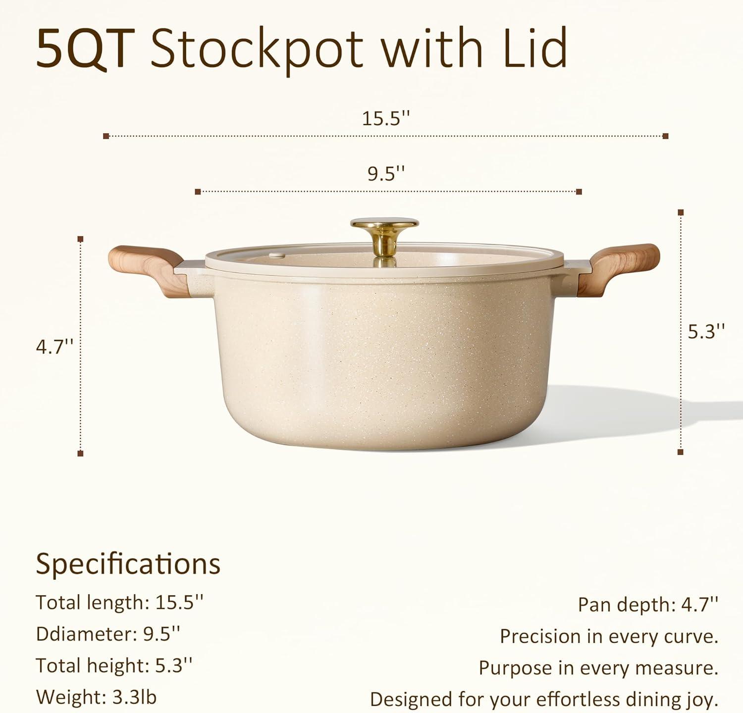 CAROTE 5 Qt Nonstick Stock Pot with Lid Soup Pot, Ceramic 5 Quart ...