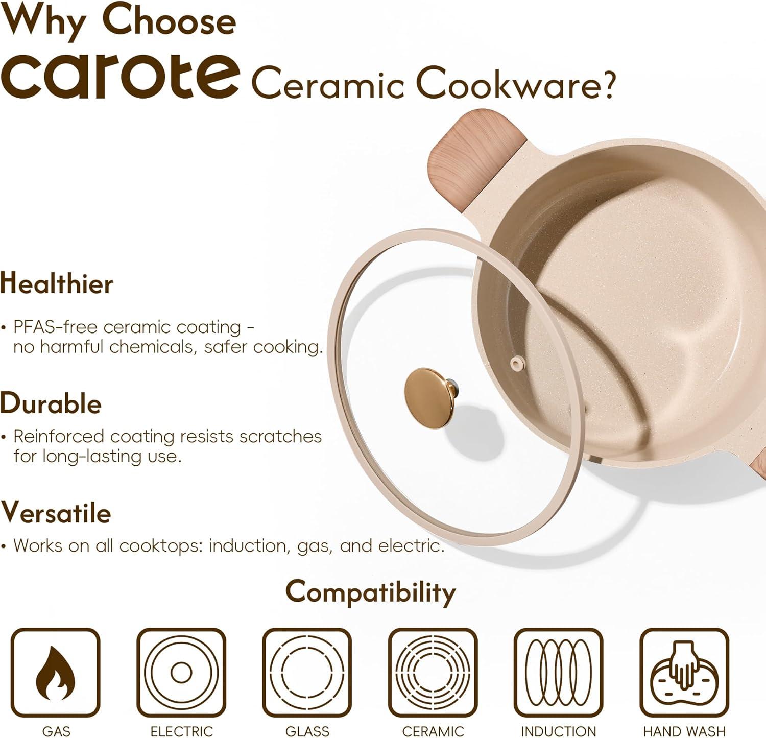 CAROTE 5 Qt Nonstick Stock Pot with Lid Soup Pot, Ceramic 5 Quart ...